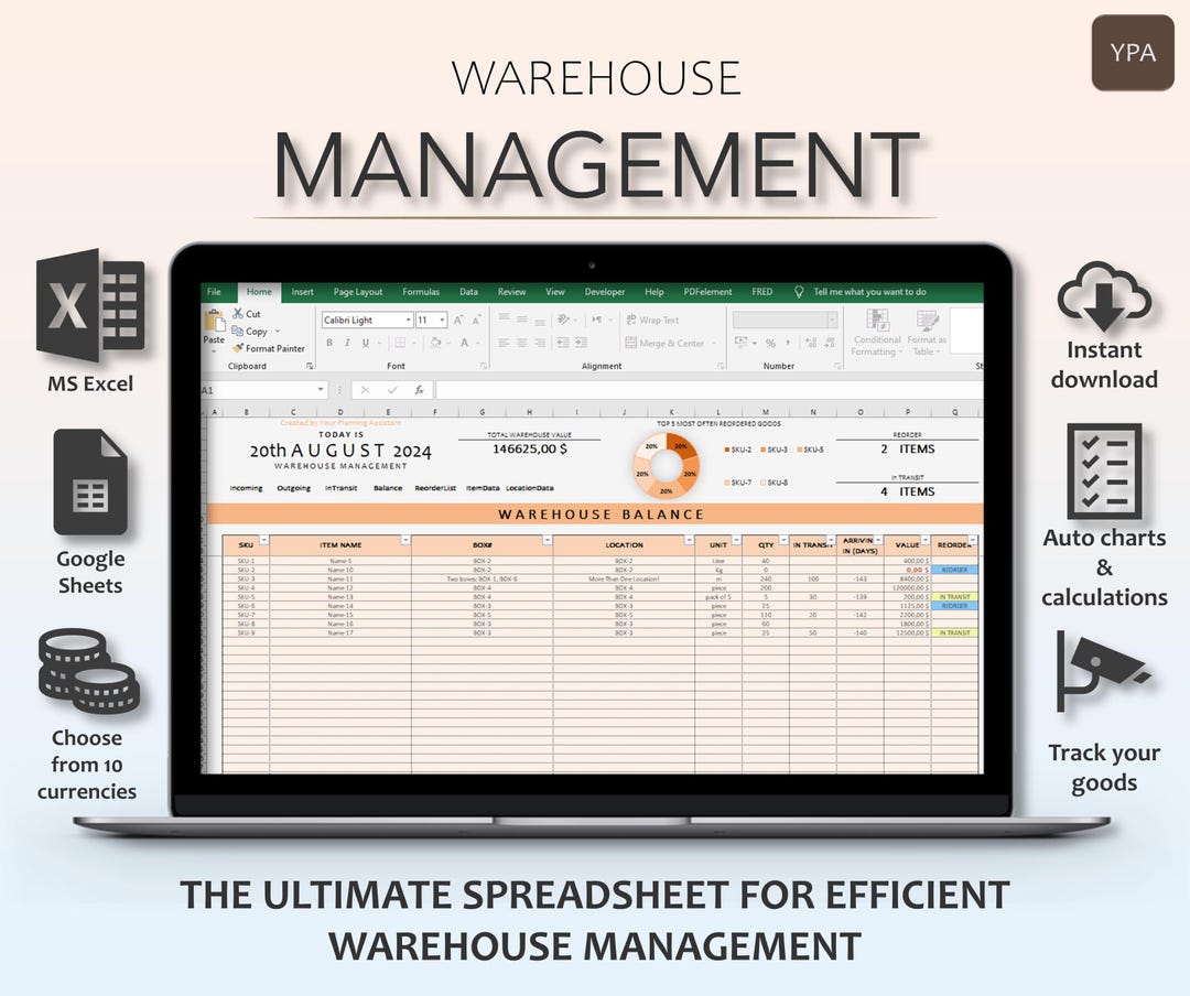 Warehouse Management Spreadsheet, Auto Reorder List, View Items in ...