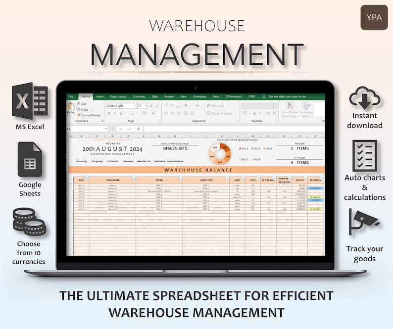 Warehouse Management Spreadsheet, Auto Reorder List, View Items in ...
