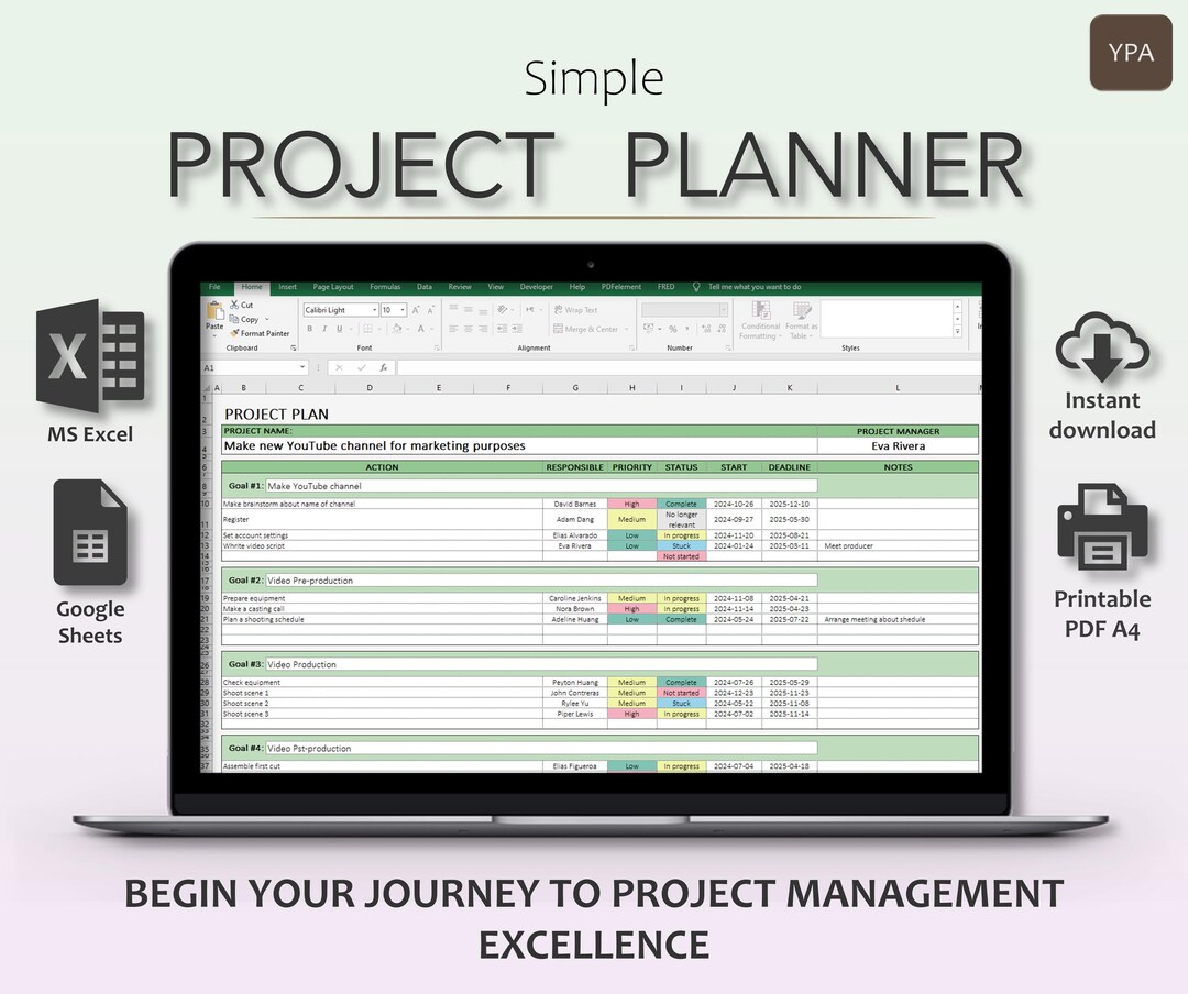 Simple Project Planning Spreadsheet, Auto Color Marking, Deadline Set ...