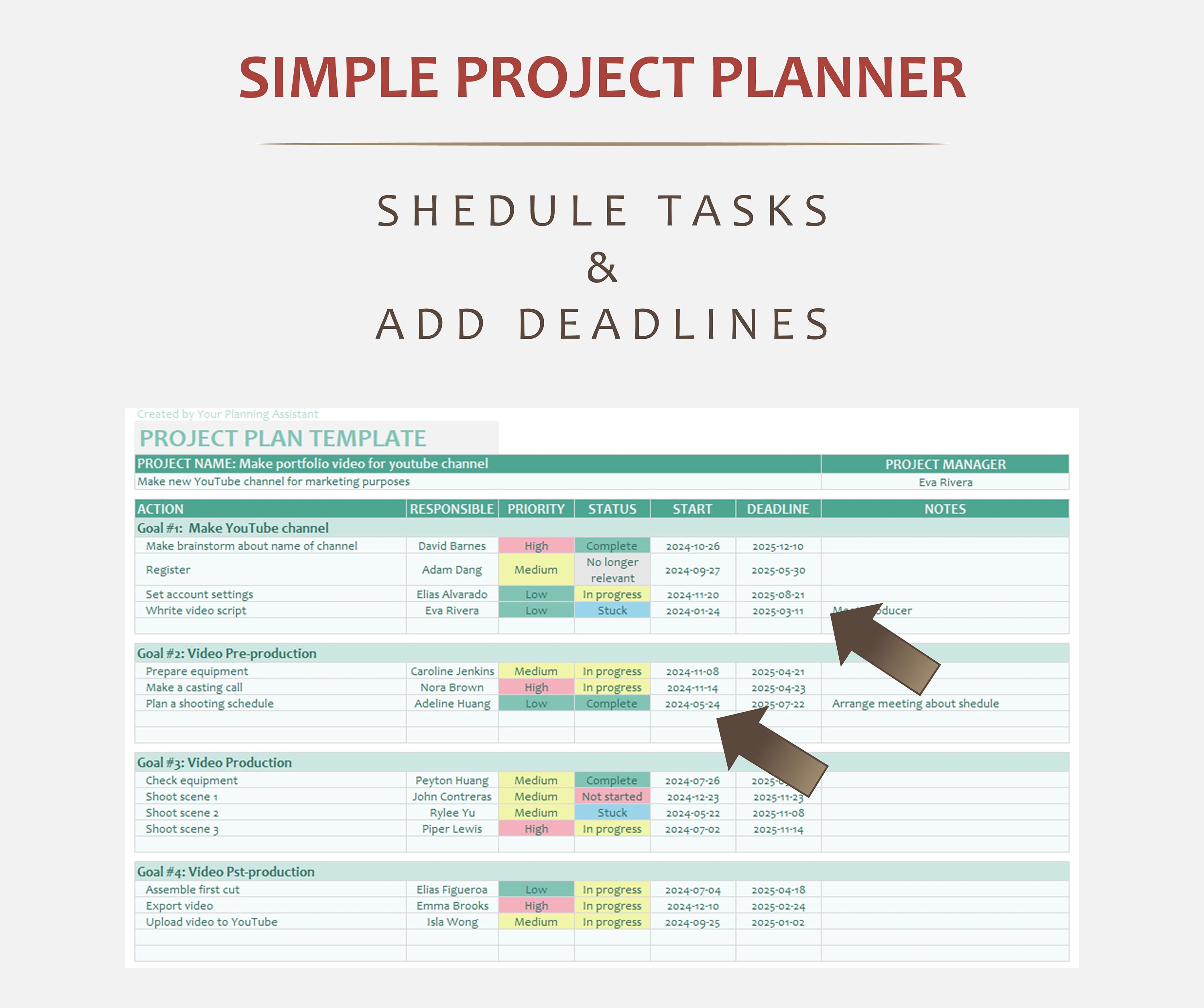 Simple Project Planning Spreadsheet, Auto Color Marking, Deadline Set ...