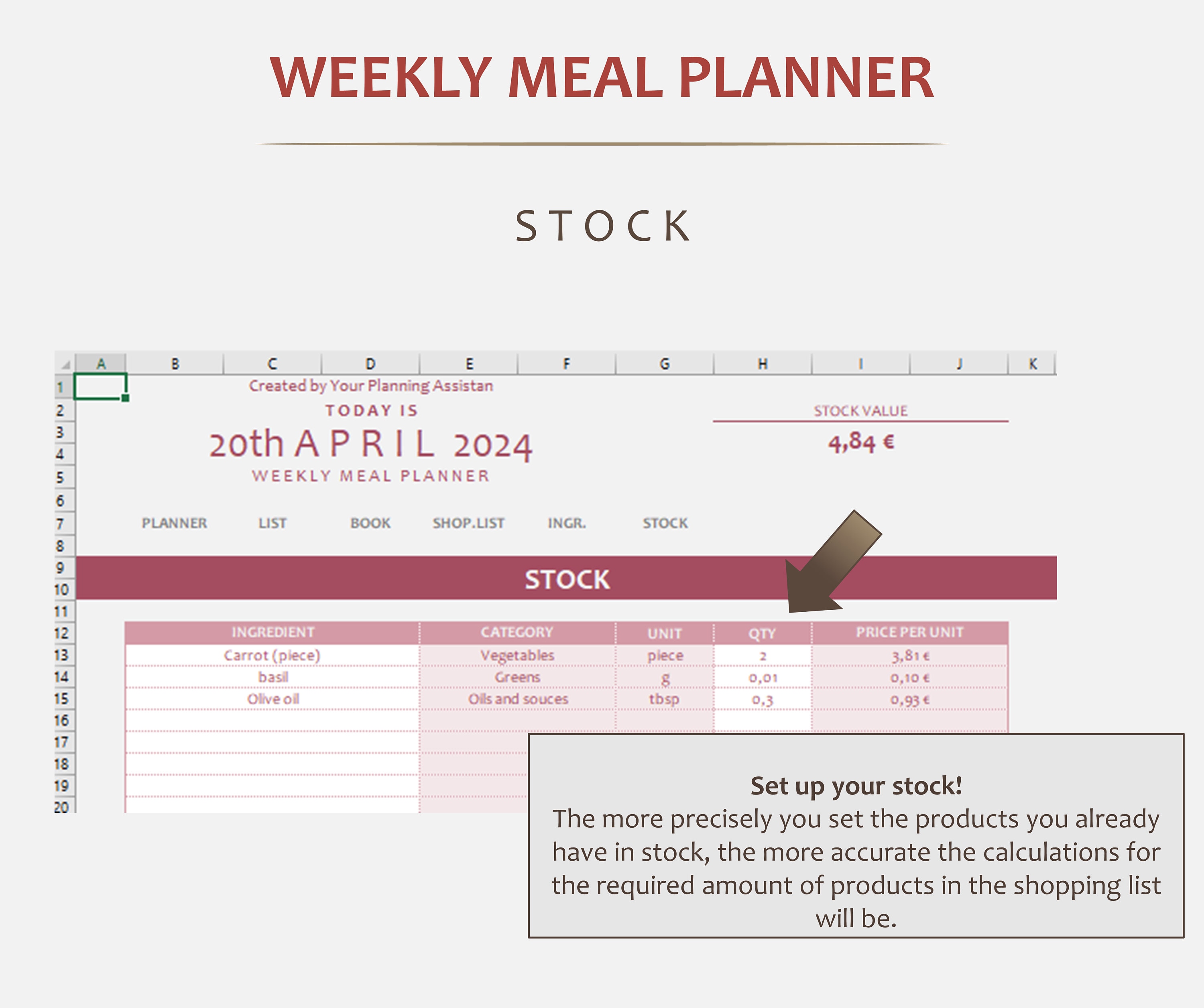 Weekly Meal Planner, up to Five Meals per Day, Choose the Number of ...