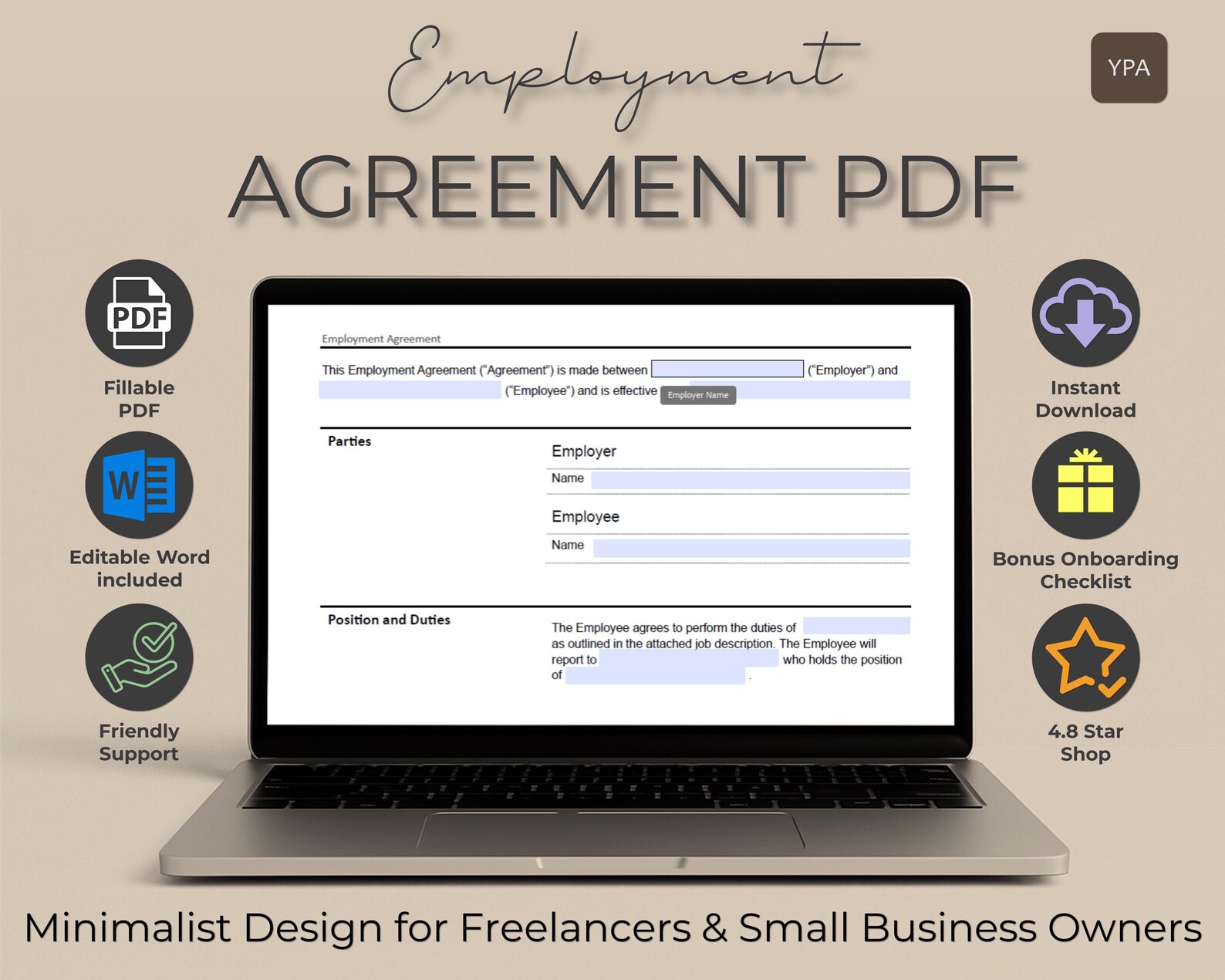 Fillable Employee Agreement PDF & Word | Instant Download HR Contract ...