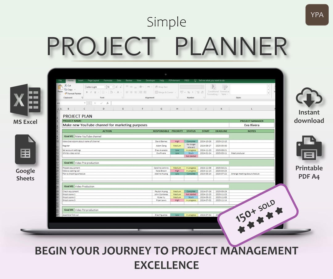 Simple Project Planning Spreadsheet | Excel + Google Sheets | Printable ...