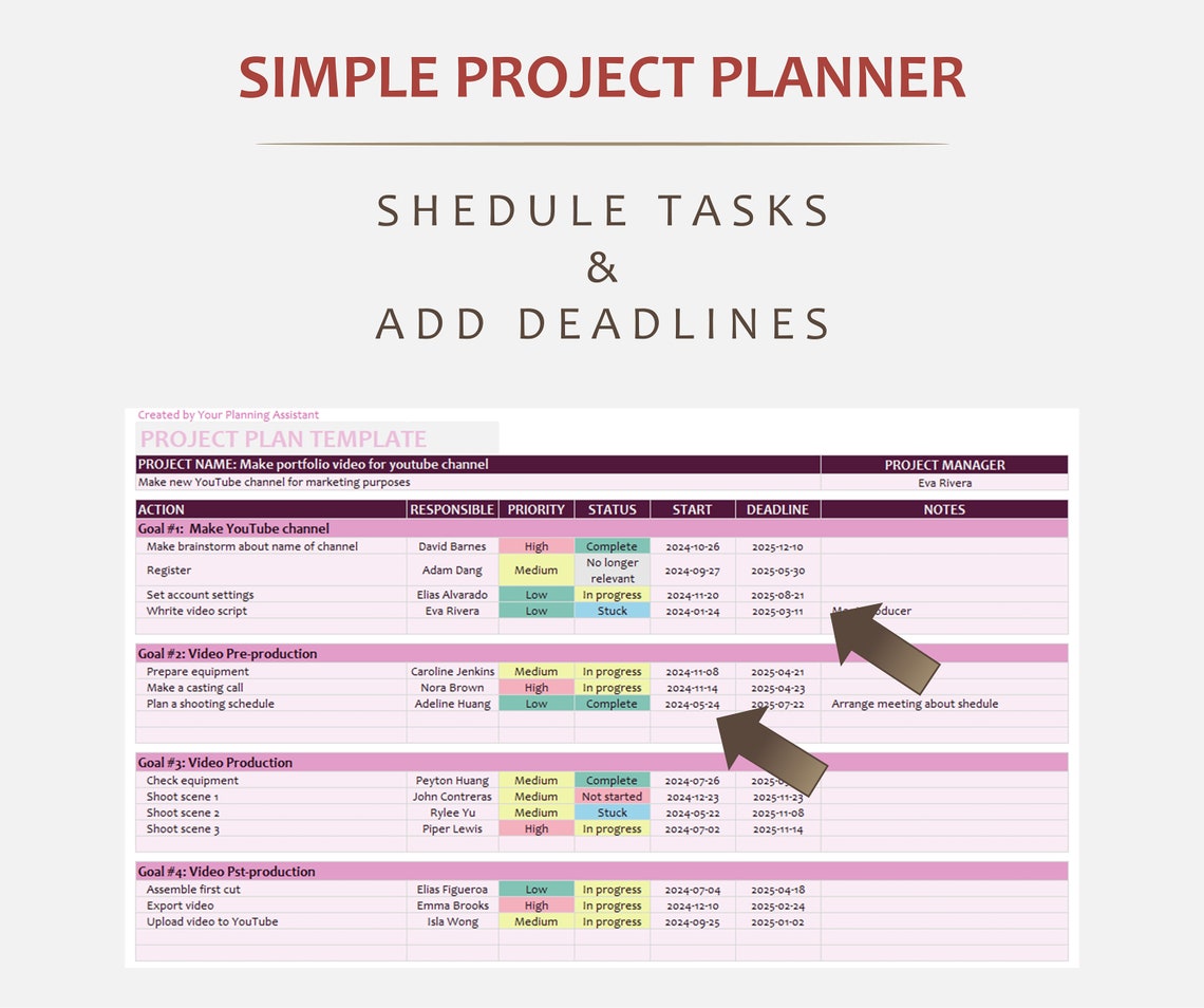 Simple Project Planning Spreadsheet, Auto Color Marking, Deadline Set ...