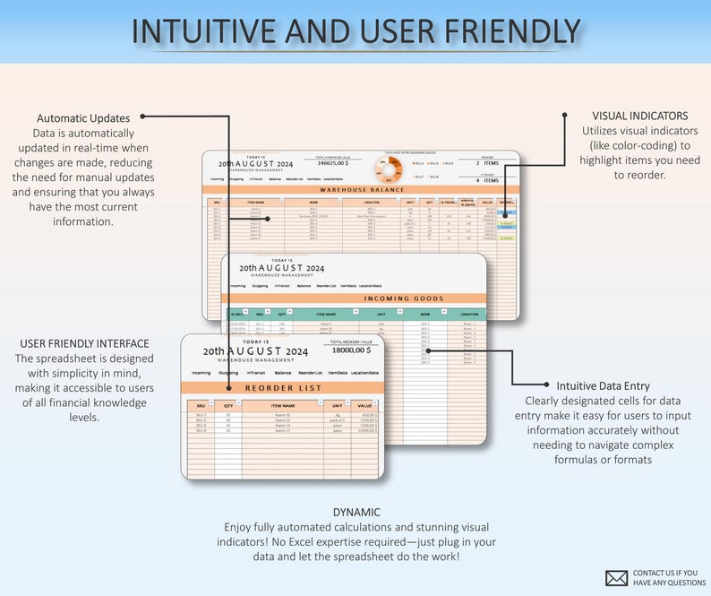 Warehouse Management Spreadsheet, Auto Reorder List, View Items in ...