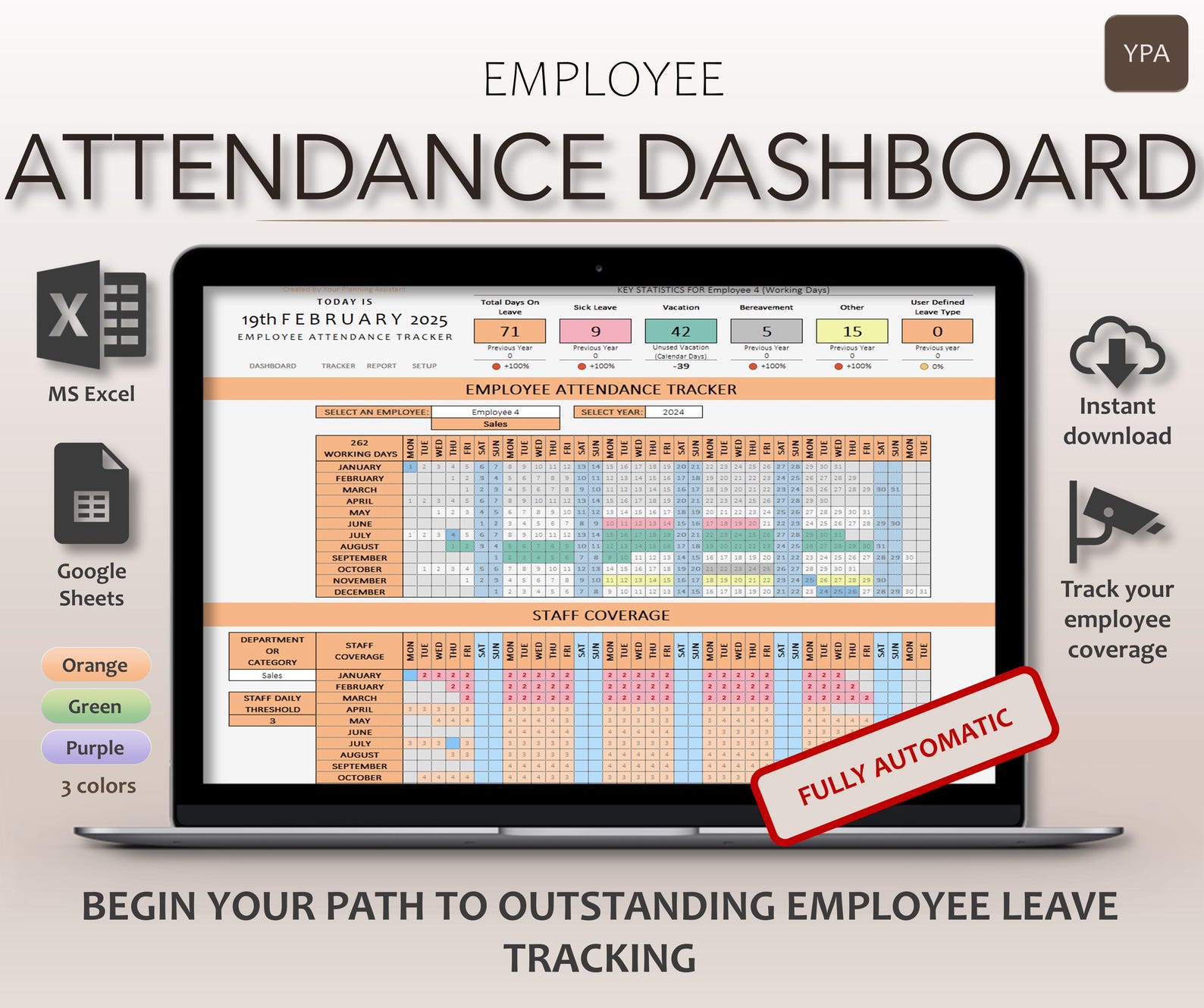 Employee Attendance & Leave Tracker | HR Excel Template With Dashboard ...