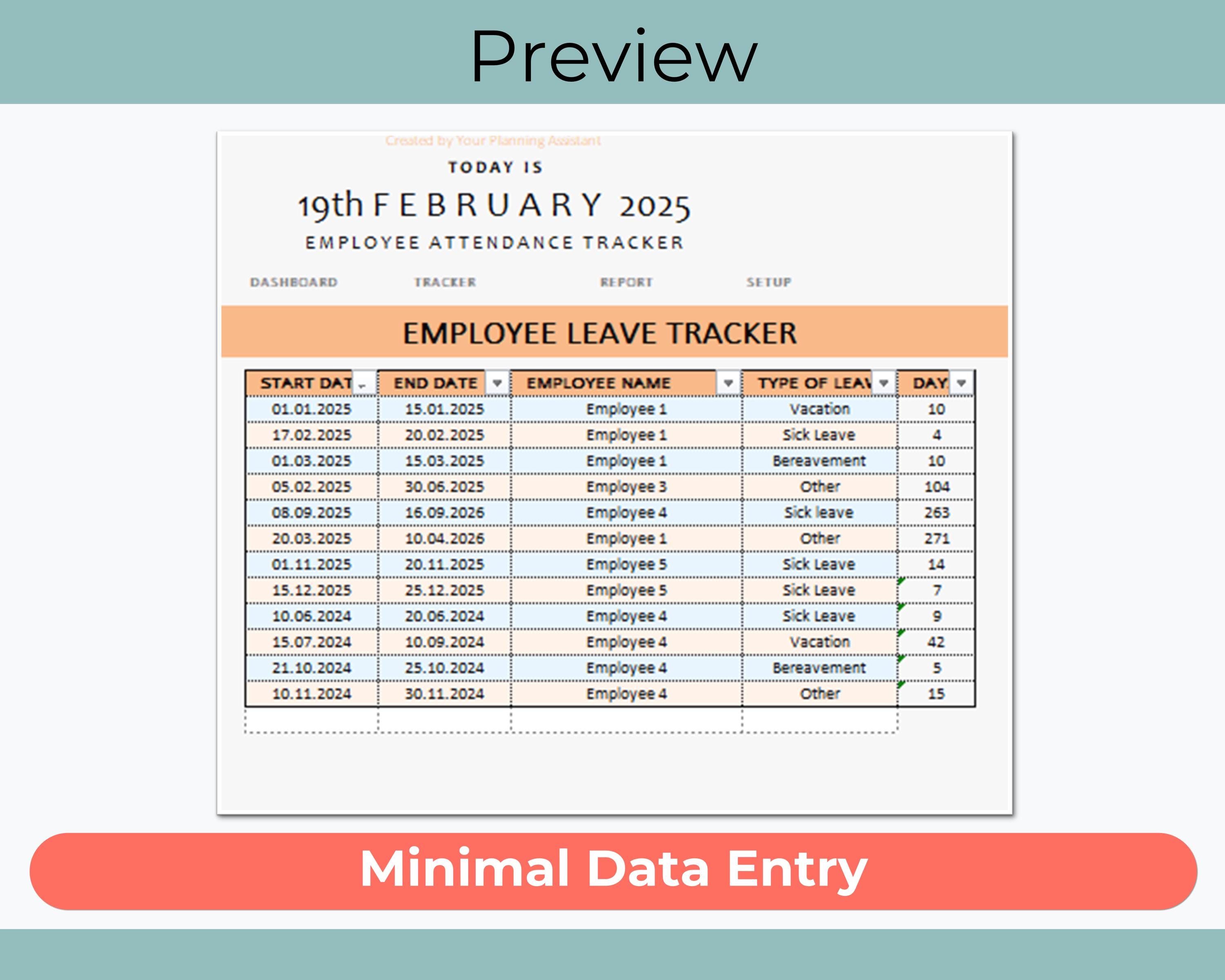 Employee Leave Tracker Spreadsheet | PTO & Absence Dashboard for Small ...