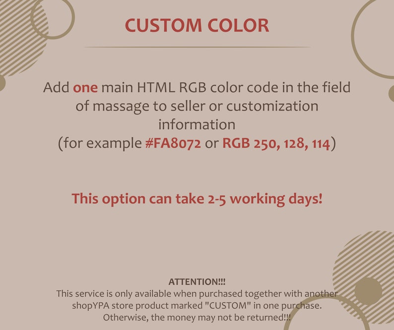 CUSTOM COLOR Spreadsheet, Only for Buying Together With Shopypa Offred ...