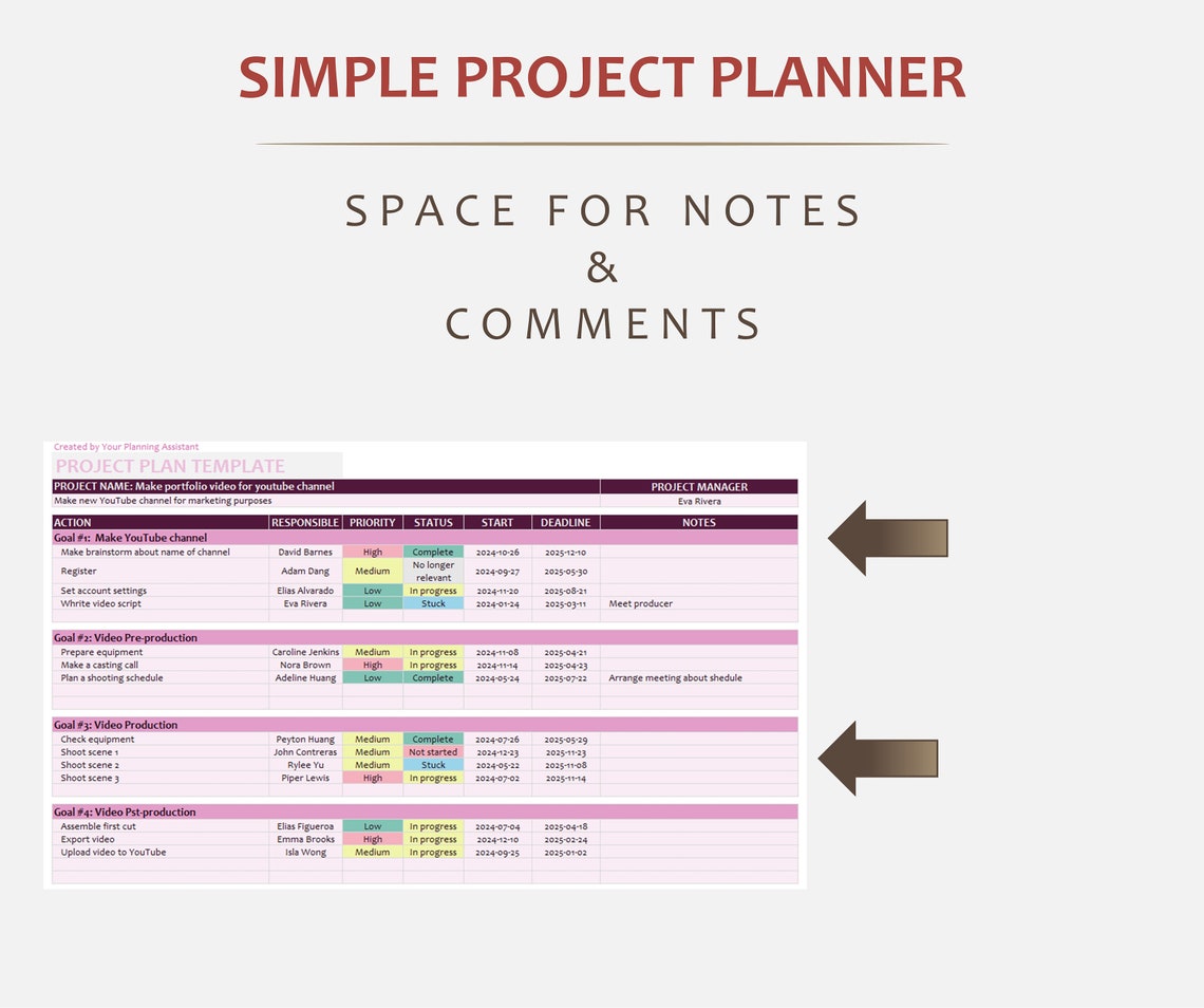 Simple Project Planning Spreadsheet, Auto Color Marking, Deadline Set ...
