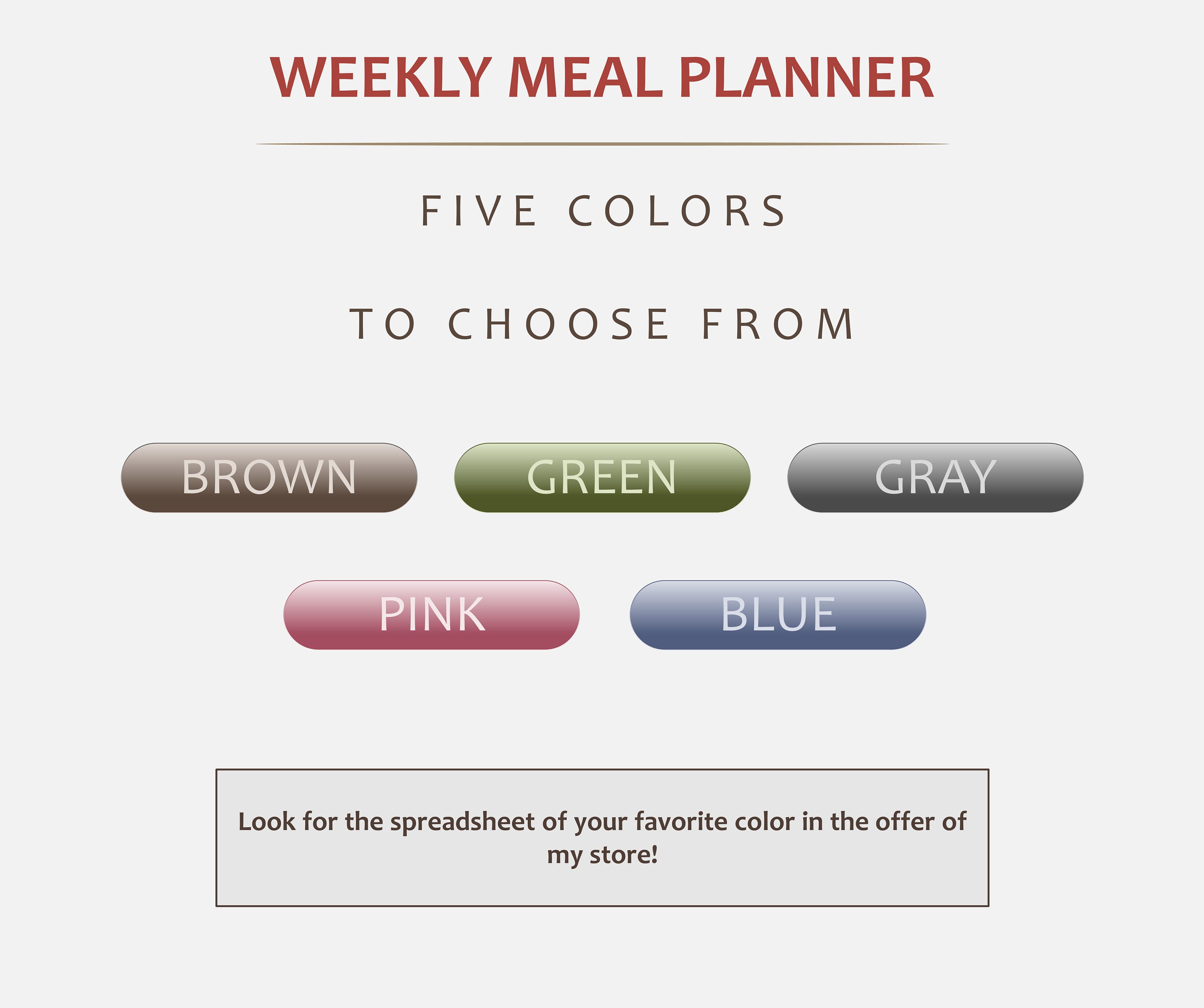 Weekly Meal Planner, up to Five Meals per Day, Choose the Number of ...