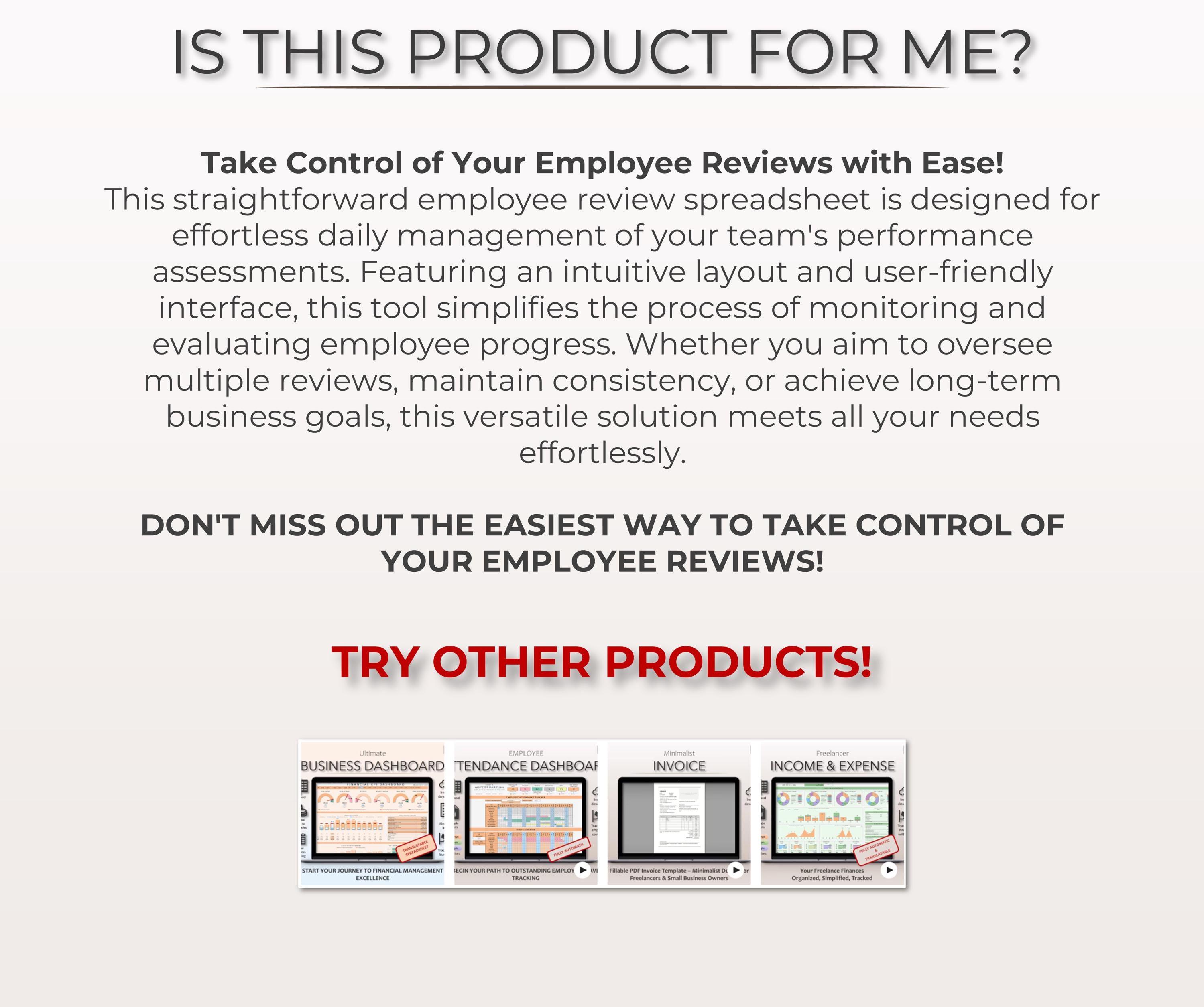 Employee Performance Review - Excel & Google Sheets | Auto-scoring 5 ...