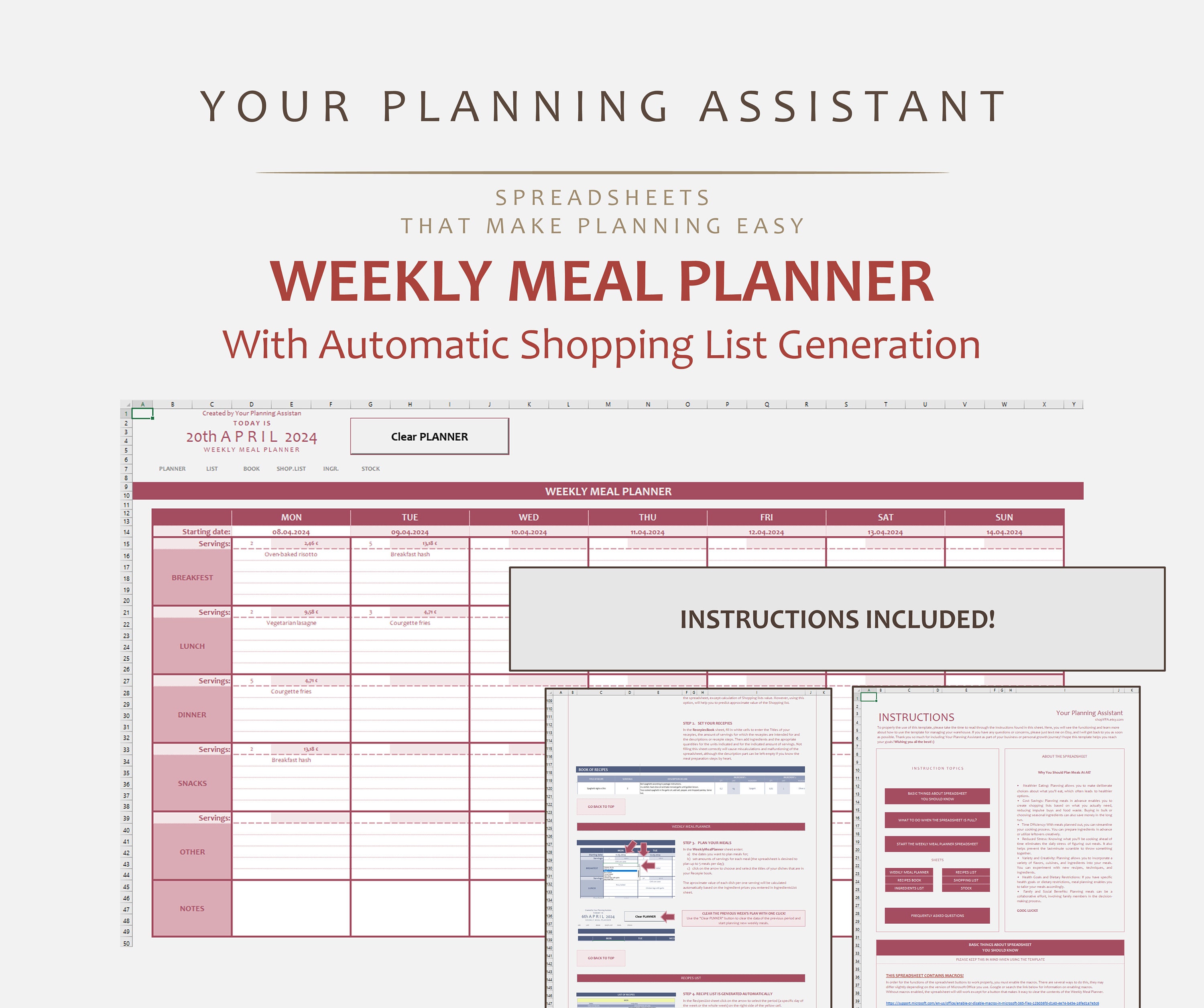 Weekly Meal Planner, up to Five Meals per Day, Choose the Number of ...