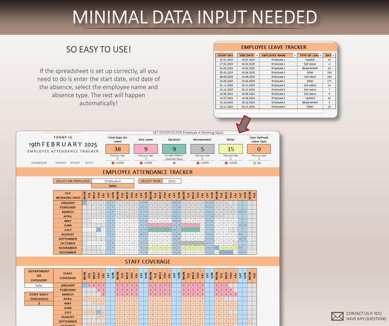 Employee Attendance & Leave Tracker | HR Excel Template With Dashboard ...