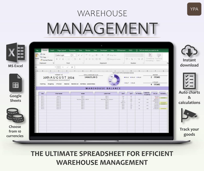 Warehouse Management Spreadsheet, Auto Reorder List, View Items in ...