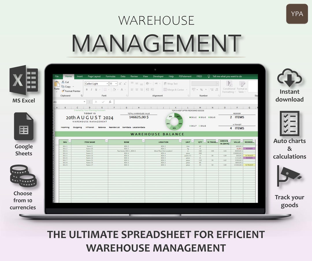 Warehouse Management Spreadsheet, Auto Reorder List, View Items in ...