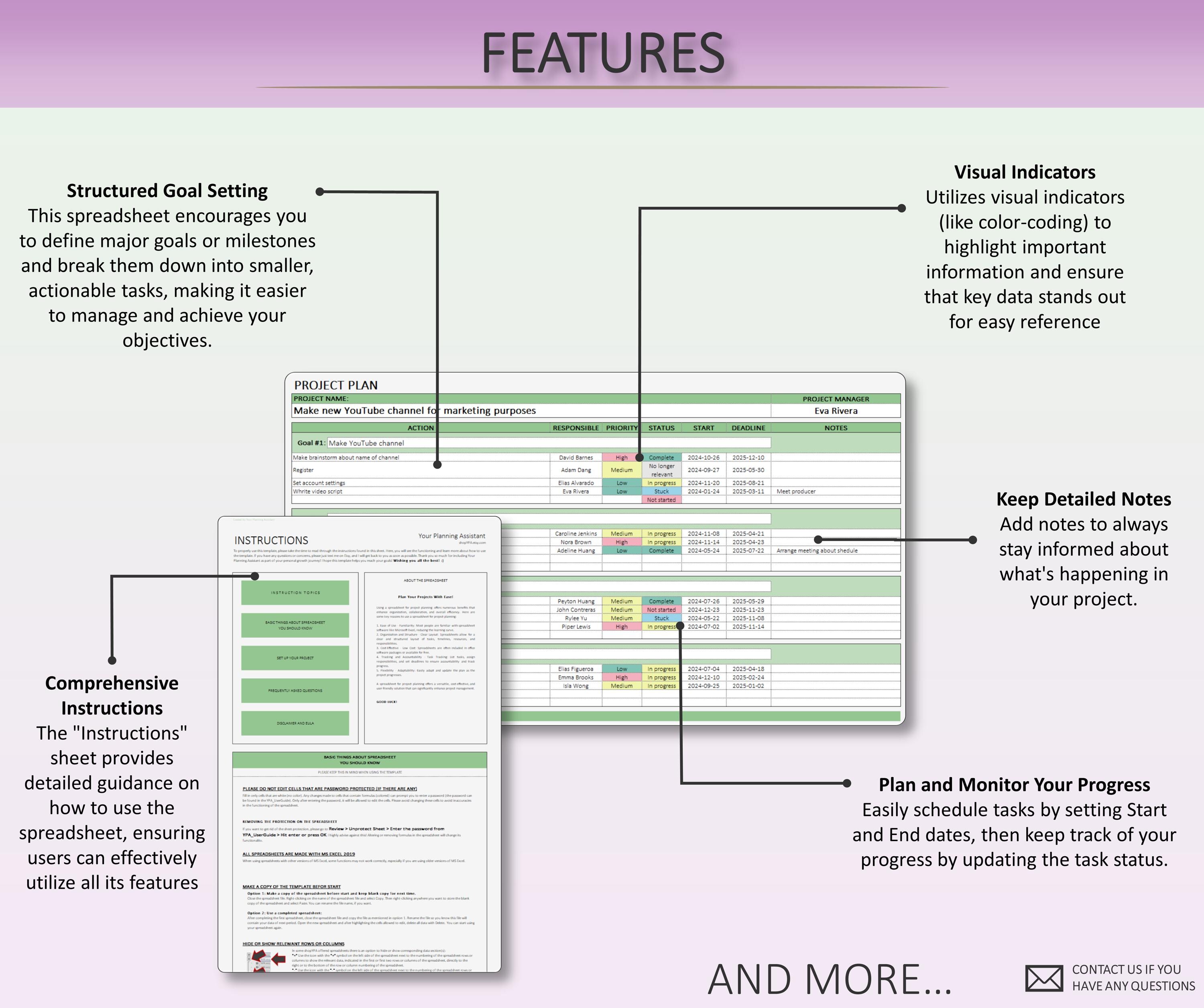 Simple Project Planning Spreadsheet, Auto Color Marking, Deadline Set ...