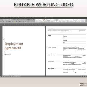Fillable Employee Agreement PDF & Word | Instant Download HR Contract ...