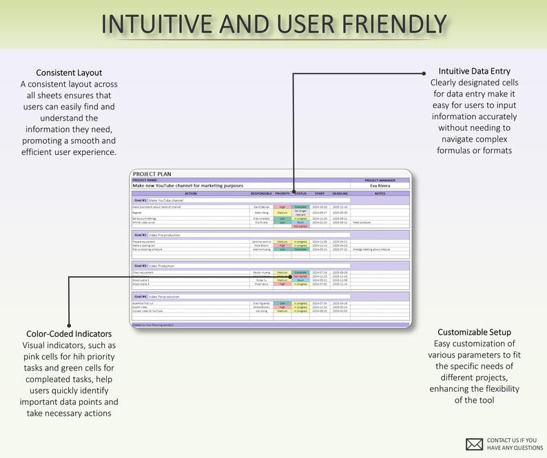 Simple Project Planning Spreadsheet, Auto Color Marking, Deadline Set ...