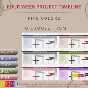 4 Week Project Timeline Spreadsheet, Auto Color Marking, Auto Time ...