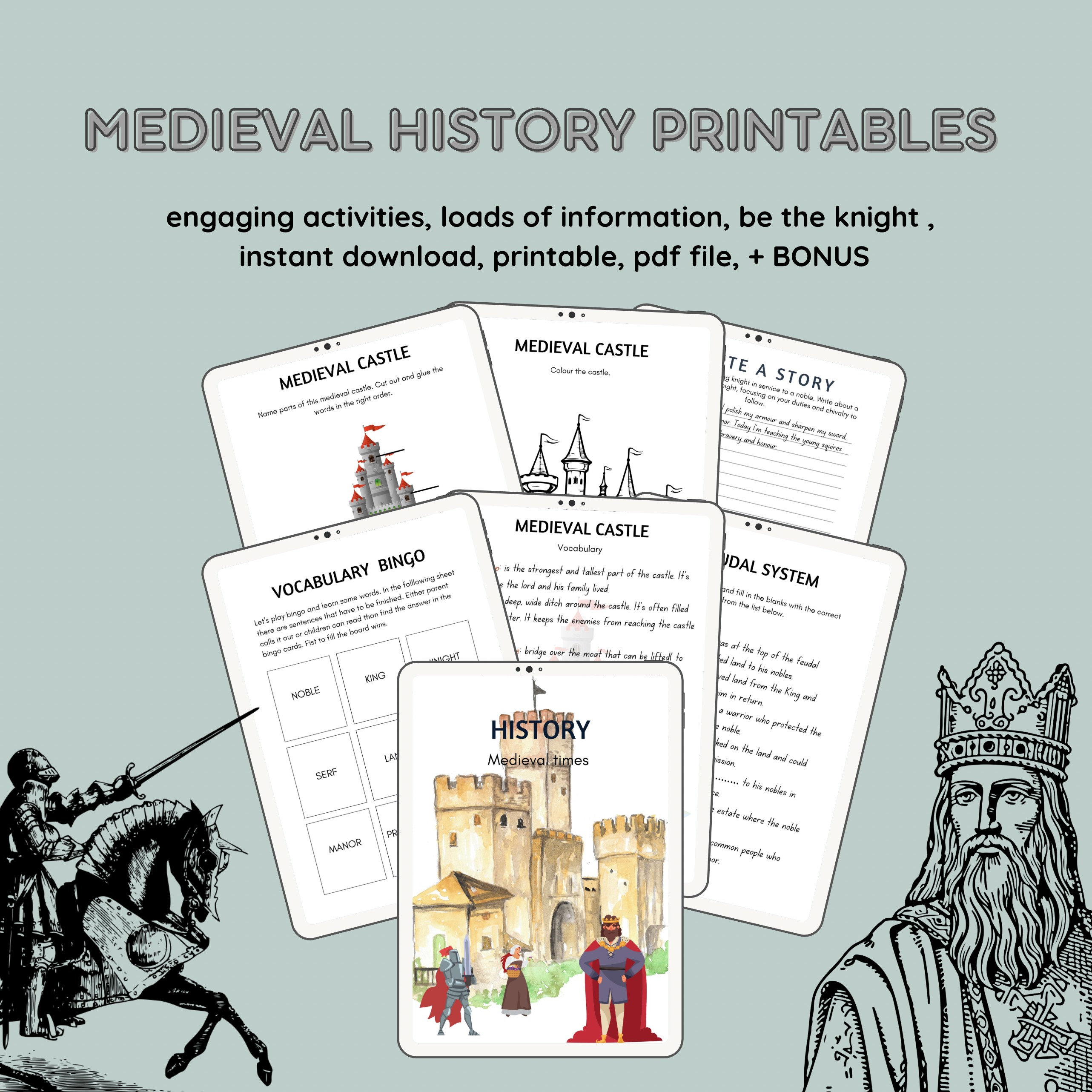 Medieval History Unit Printable Worksheets English History for Kids ...