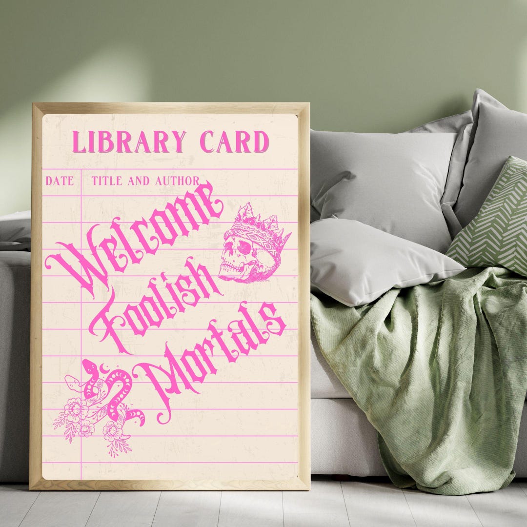 Funny Library Card Poster, Book Lover Art Print, Whimsigoth Decor ...