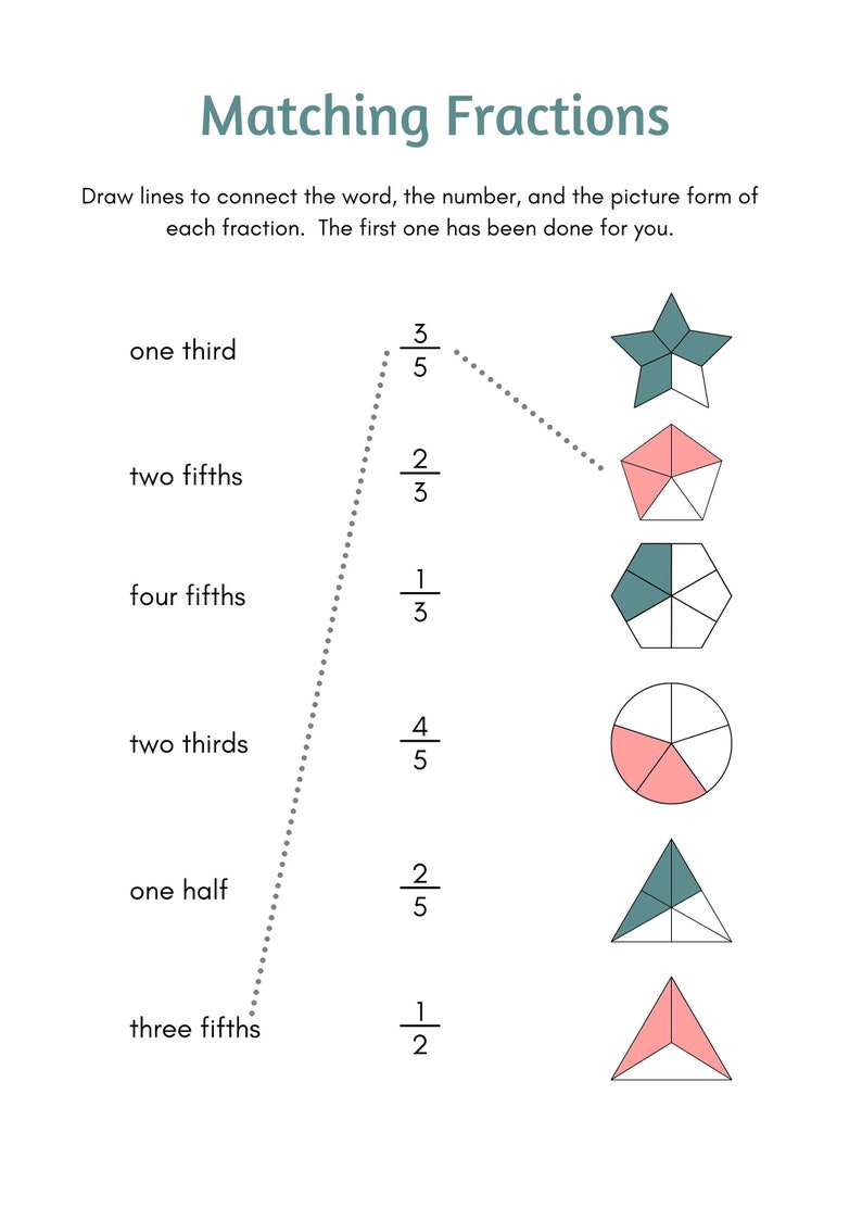 Math Worksheets Printable Fraction Learning Practice Sheets, Homeschool ...