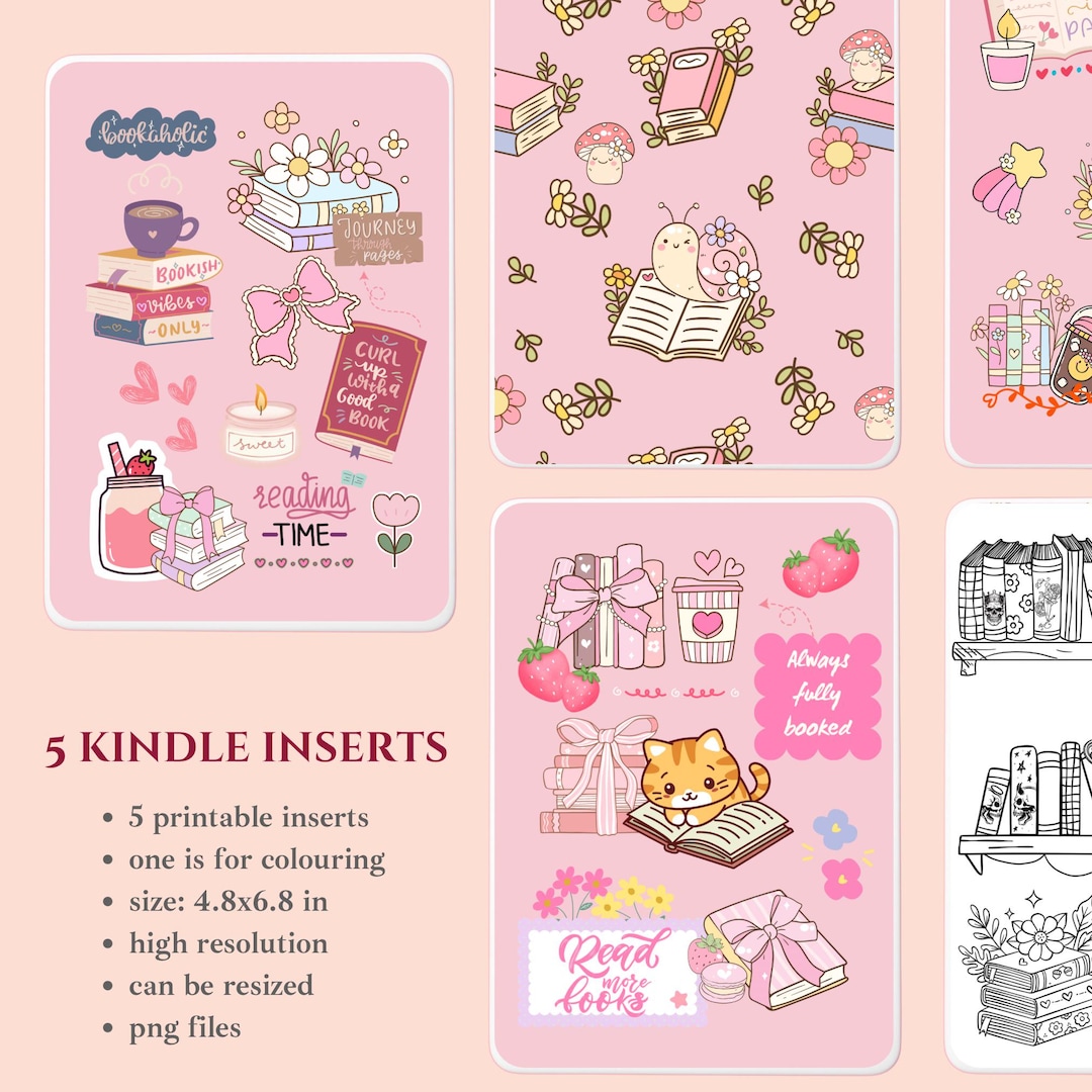 5 Cute Kindle Inserts Printable Colouring Kindle Insert Cute Pink ...