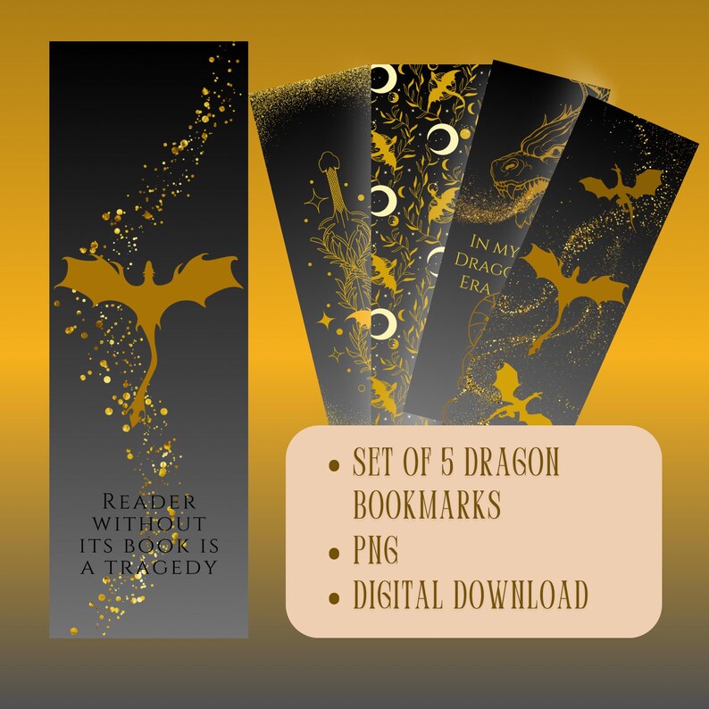 5 Dragon Bookmarks Png, Printable Bookmark, Romantasy Bookmark, Book ...