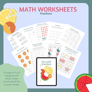 Math Worksheets Printable Fraction Learning Practice Sheets, Homeschool ...