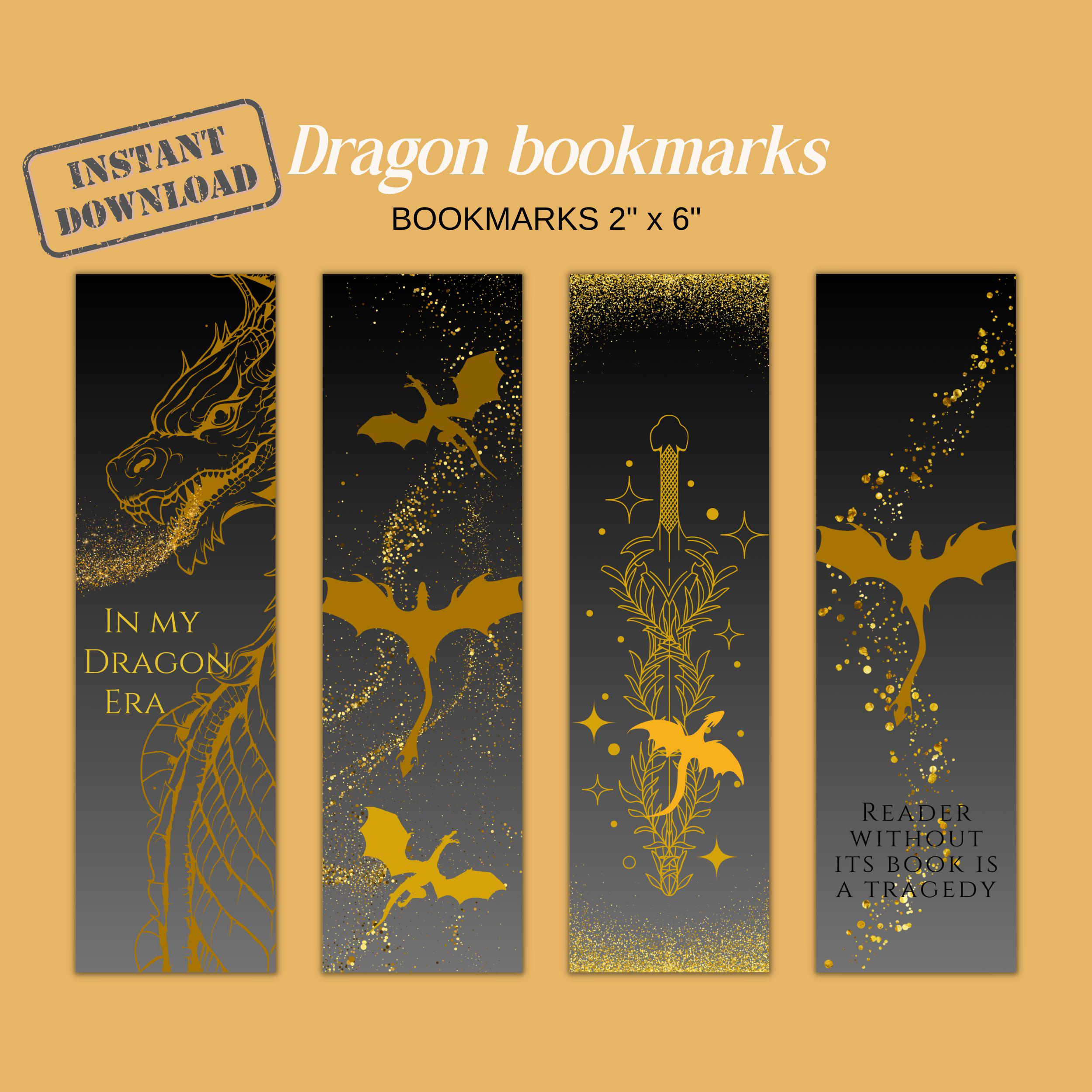 5 Dragon Bookmarks Png, Printable Bookmark, Romantasy Bookmark, Book ...