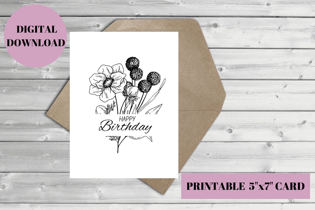 Happy Birthday Card Flower Design Digital Download Printable Card ...