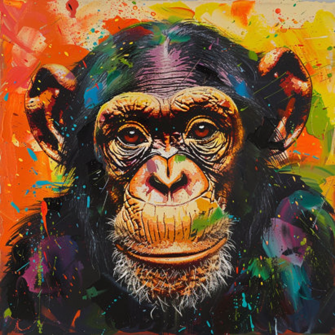 Monkey Animal Bright Multi Coloured Art Print. Digital Download AI ...