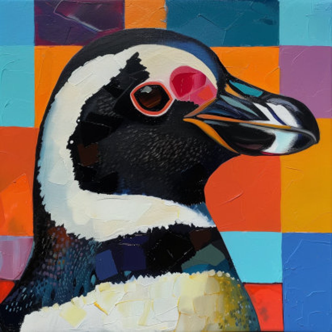 Penguin Animal Bright Multi Coloured Art Print. Digital Download AI ...