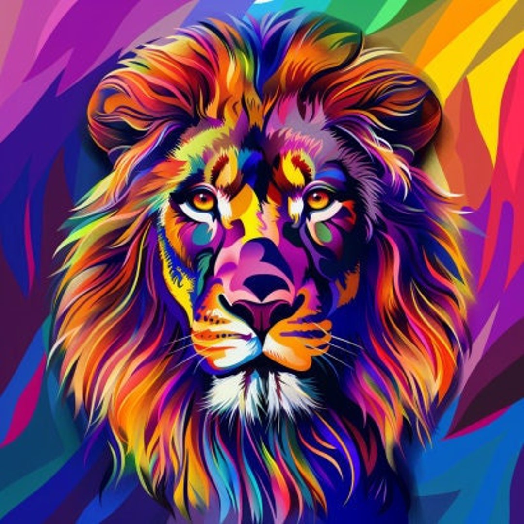 Lion Animal Bright Multi Coloured Art Print. Digital Download AI Image ...