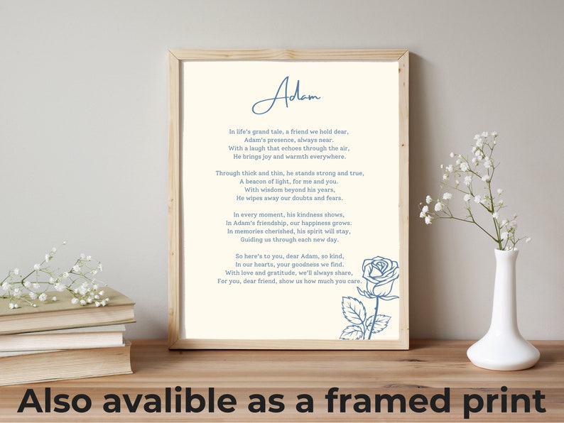 Adam Name Poem Personalized Name Poem Digital Version Unique Gift Idea ...