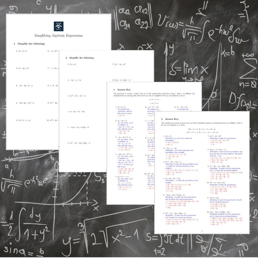 Algebraic Expressions - Algebra Worksheets With Answer Key - Etsy