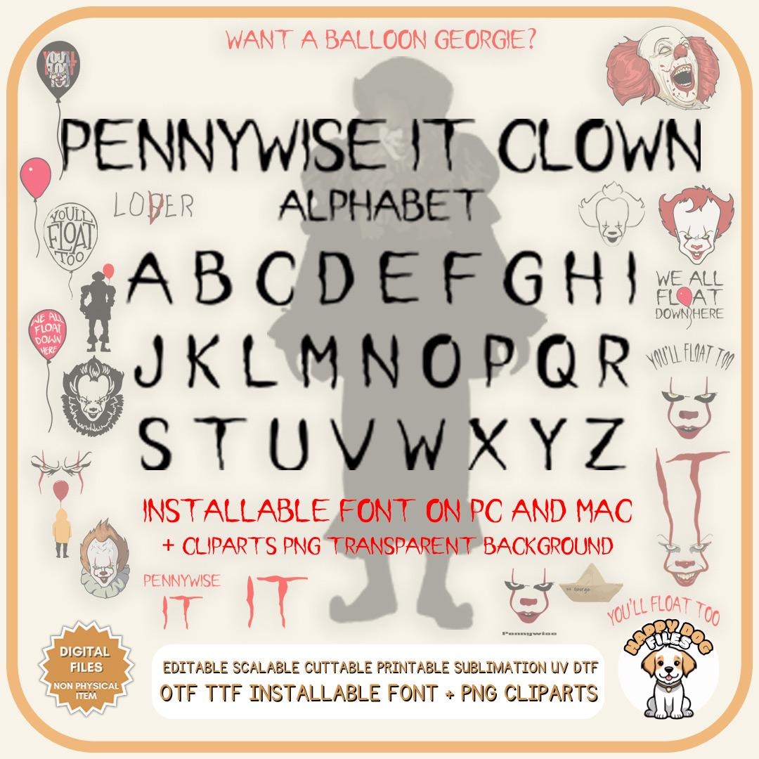 Pennywise It OTF TTF Installable Font Files Plus Png Clip Arts It Clown ...