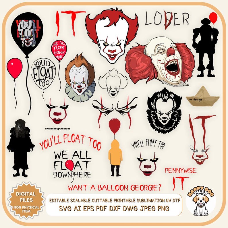 Pennywise It Bundle SVG Files Layered Penny Wise Clip Art It Clown ...