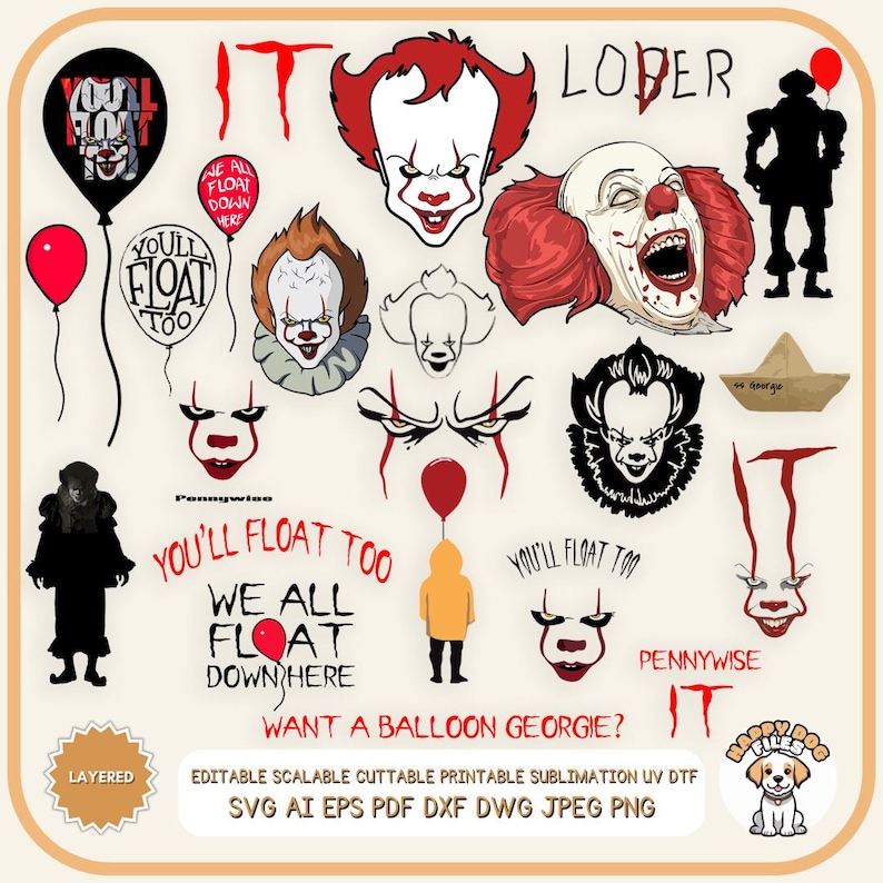 Pennywise It Bundle SVG Files Layered Penny Wise Clip Art It Clown ...