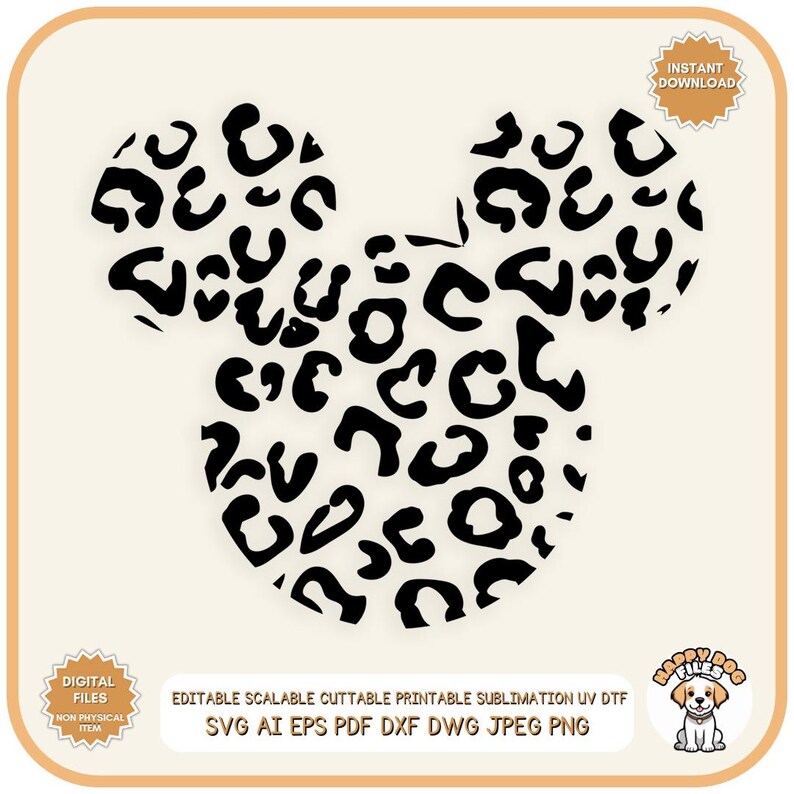 Mouse Cheetah Head SVG File, Mickey Leopard PNG Animal Print Mouse Ears ...