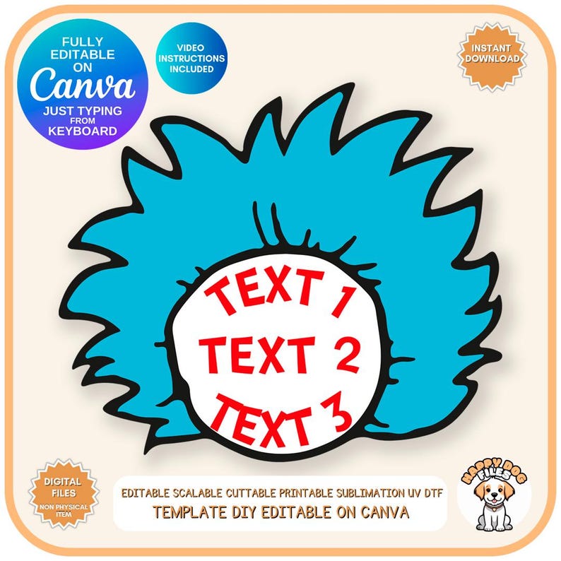 DIY Easy Canva Template Seuss Hair Thing 1 Thing 2 Plus Font Seuss ...