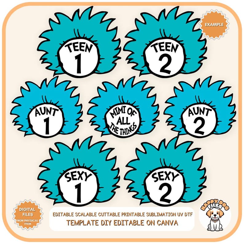 DIY Easy Canva Template Seuss Hair Thing 1 Thing 2 Plus Font Seuss ...