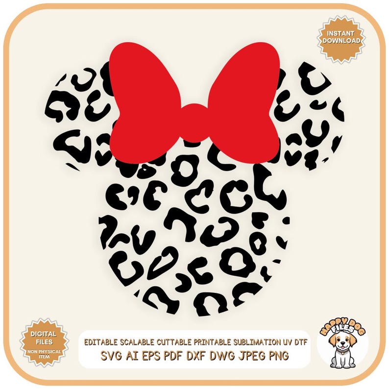 Mouse Cheetah Head SVG File, Minnie Leopard PNG Animal Print Mouse Ears ...