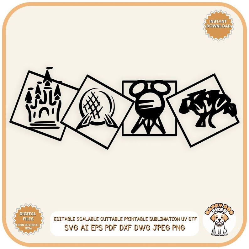 4 Theme Park Svg File Four Park Icons Svg, Epcot, Animal Kingdom ...