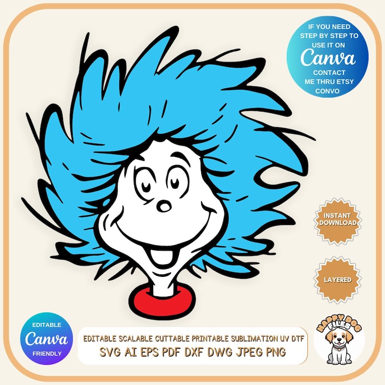 Thing Two Face and Hair Layered Svg File Twin Thing 2 Dr. Seuss Png Svg ...