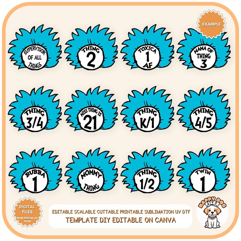 DIY Easy Canva Template Seuss Hair Thing 1 Thing 2 Plus Font Seuss ...