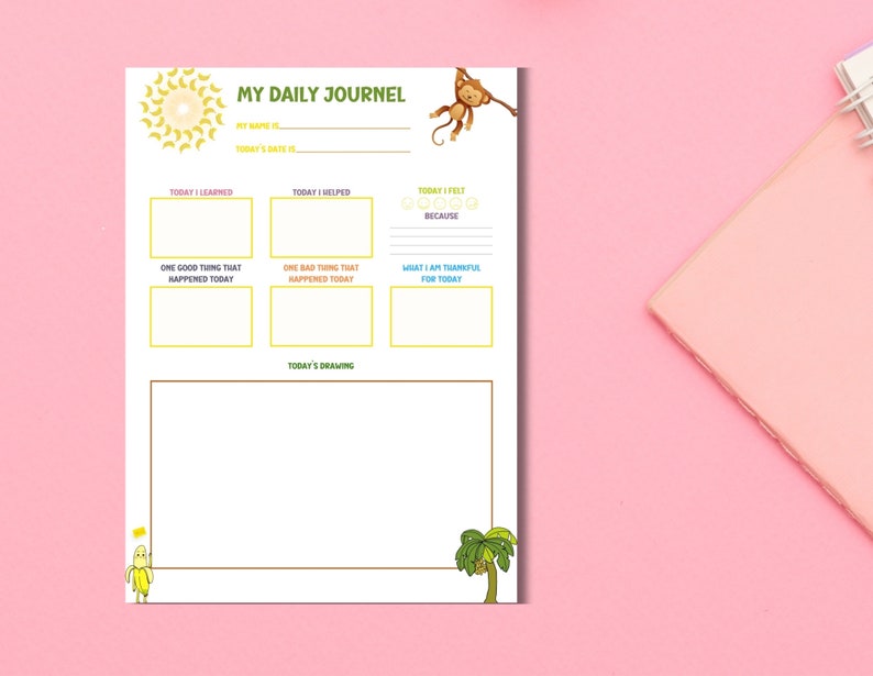 Printable Daily Planner for Kids, Cute Monkey Theme A4 & Us-letter ...