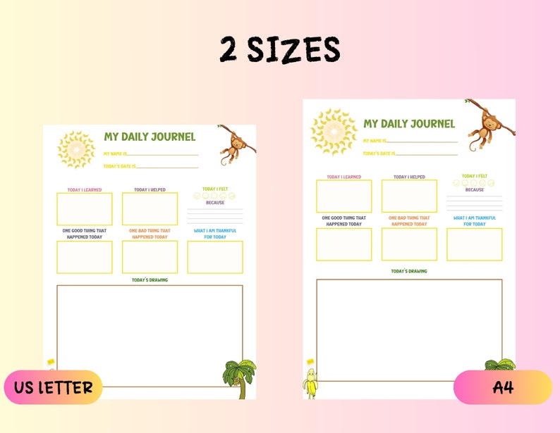 Printable Daily Planner for Kids, Cute Monkey Theme A4 & Us-letter ...