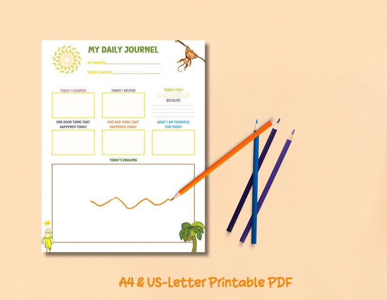 Printable Daily Planner for Kids, Cute Monkey Theme A4 & Us-letter ...