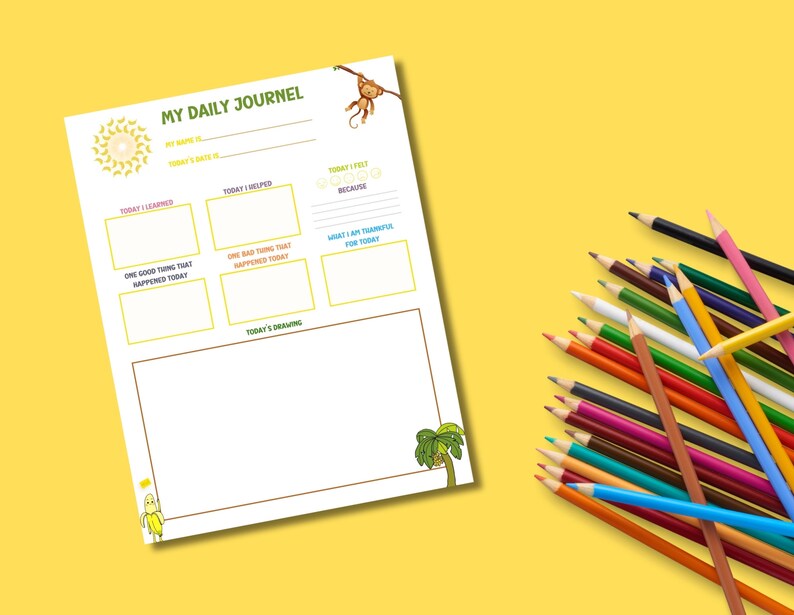 Printable Daily Planner for Kids, Cute Monkey Theme A4 & Us-letter ...